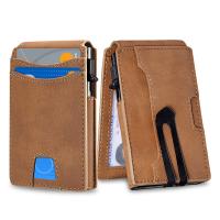 China Custom Leather Money Clip Wallet RFID Blocking Solid Color Men's Card Holder 8 Slot for sale