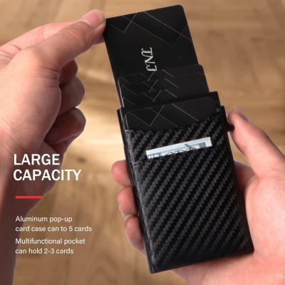 中国 カーボンファイバー PU ポップアップ 財布 金銭クリップ FRID ブロック アルミカードホルダー 男性用 販売のため
