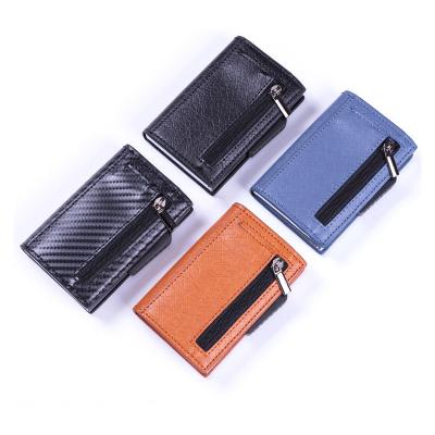 China Mens Slim Aluminium Portemonnee Kaarthouder Pop-up kaarten RFID blokkeren Crazy Horse Pattern Case Te koop