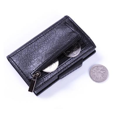 China Mens Slim Aluminium Portemonnee Kaarthouder Pop-up kaarten RFID blokkeren Crazy Horse Pattern Case Te koop