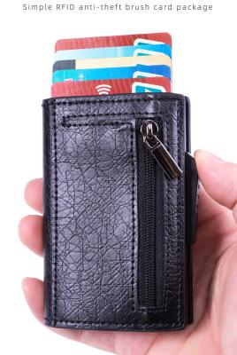 China Mens Slim Aluminium Portemonnee Kaarthouder Pop-up kaarten RFID blokkeren Crazy Horse Pattern Case Te koop