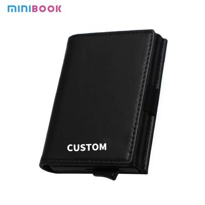 China Mix Modelos Low MOQ Moderno PU Couro Pop Up Smart Metal Wallet para armazenamento inteligente à venda