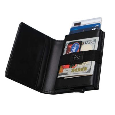 China Mix Modelos Low MOQ Moderno PU Couro Pop Up Smart Metal Wallet para armazenamento inteligente à venda