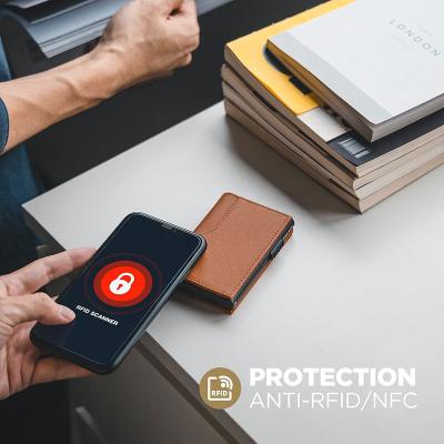 China RFID Bloqueador de cuero portador de tarjetas cartera hombre automático de identificación de pop-up Slim minimalista en venta