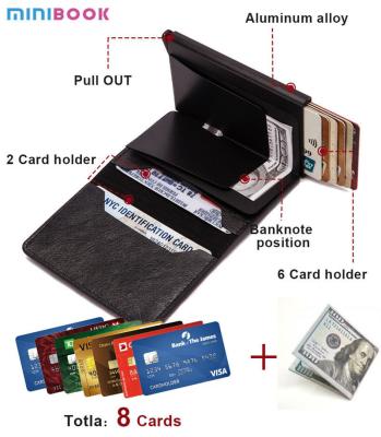 中国 オーダーメイド 双重財布 アルミクレジットカードホルダーケース OEM カーボンレザー 男性 ポップアップ財布 販売のため