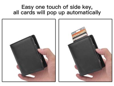 China RFID-blokkering Pop Up Aluminium Slim Echt Huid Smart Credit Card Holder voor mannen Te koop