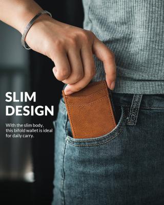 Cina Moda maschile pelle vera e propria Slim Billfold Wallet Card Holder Portafogli in fibra di carbonio ultra-sottile in vendita