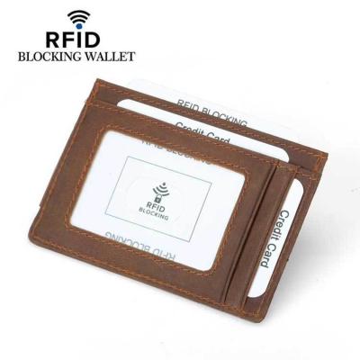 China GENUINE LEATHER Vintage Cow Slim Front Pocket Rfid Blocking Card Holder Wallet Men Strong Magnet Leather Money Clip for sale