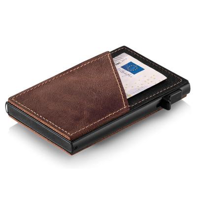 China Carregador automático de cartão de RFID ultra-finos em couro contrastante para homens à venda