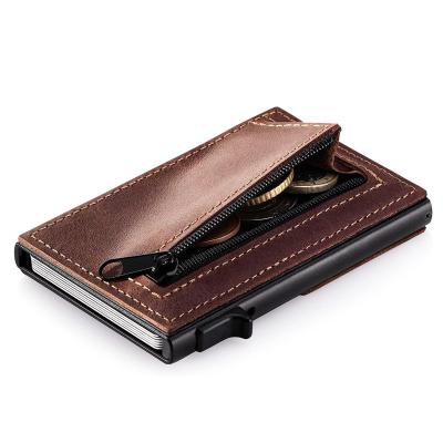 China Carregador automático de cartão de RFID ultra-finos em couro contrastante para homens à venda