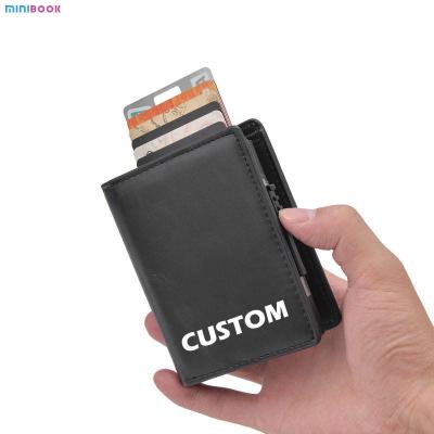 中国 PU レザー ポップアップ Rfid プッシュ スリム ミニマリスト メタル ビジネス クレジット ID 財布 男性用 ギフトボックス カードホルダー 販売のため