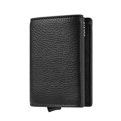 China Minimalist Echt Lederen Rijf Credit Card Geld Tas Tweevoudige Kaarthouder Wallet Voor Mannen Te koop