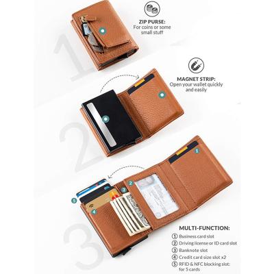 China Minimalist Echt Lederen Rijf Credit Card Geld Tas Tweevoudige Kaarthouder Wallet Voor Mannen Te koop