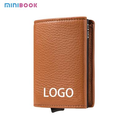 China Minimalist Echt Lederen Rijf Credit Card Geld Tas Tweevoudige Kaarthouder Wallet Voor Mannen Te koop