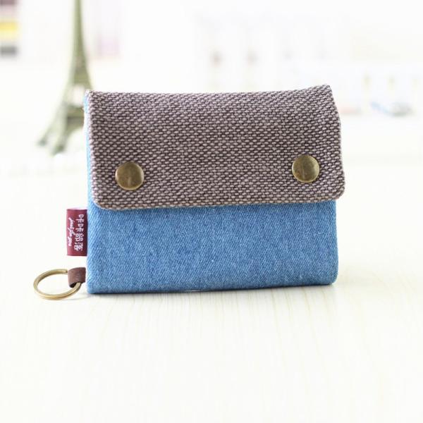 Quality None Pattern Type Denim Canvas Wallet Creative Tri-Fold Design for Keys and for sale