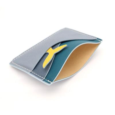 Cina Tenitore di carte in pelle sottile con blocco RFID in pelle reale in vendita