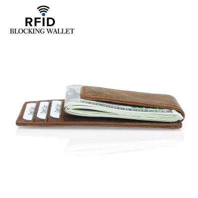 China Men's Fashion Genuine Leather Slim Card Holder with Strong Magnet and RFID Blocking for sale