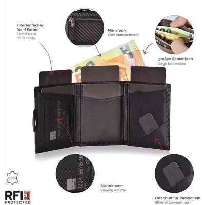 Cina PU Custom Trifold Leather Wallet RFID Blocking Men's Card holder Business Credit Carbon Fiber Wallet For Cards in vendita