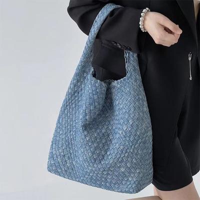 China Feminine Women's Shoulder Bags Jean Denim PU Woven Bag for Daily Ladies Handbag Purse for sale