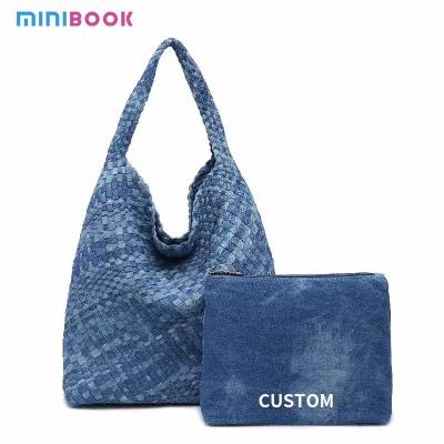 China Feminine Women's Shoulder Bags Jean Denim PU Woven Bag for Daily Ladies Handbag Purse for sale
