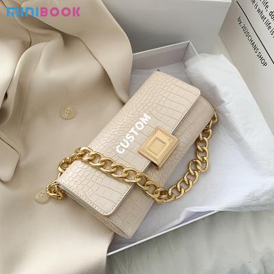 Cina Borsa per le ascelle da donna di moda 2020 Borsa da mano piccola quadrata con catena e modello di coccodrillo in vendita