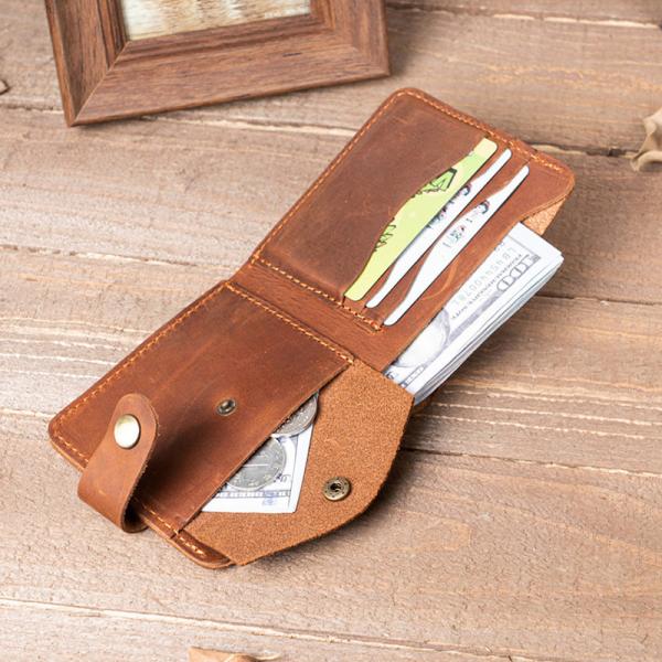 Bifold homme Slim sac à main de monnaie portefeuille en cuir authentique vintage Crazy Cheval cuir