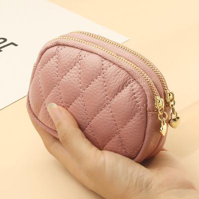 Cina Double Zippers Genuine Leather Mini Keychain Coin Pouch for Women's Daily Needs in vendita