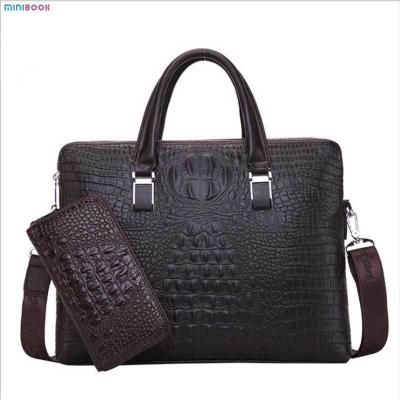 China End Crocodile Embossed Genuine Leather Business Handbags Briefcase Laptop Bag for Men Te koop