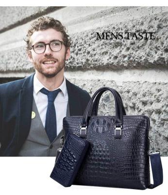China End Crocodile Embossed Genuine Leather Business Handbags Briefcase Laptop Bag for Men Te koop