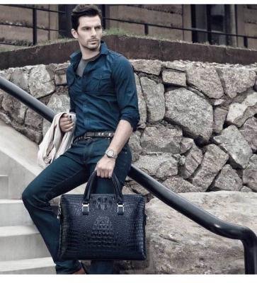 China End Crocodile Embossed Genuine Leather Business Handbags Briefcase Laptop Bag for Men Te koop