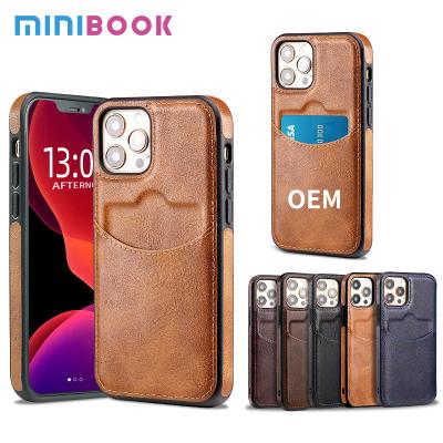 Cina iPhone 15 Pro Max PU cuoio copertina posteriore slot porta carte Slim Vintage custodia per cellulari in vendita