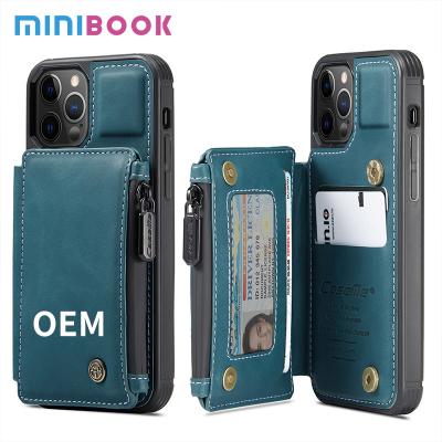 Cina Copertina per portafogli in cuoio PU per iPhone 14 15 Pro Max Zipper e chiusura slot per carte in vendita