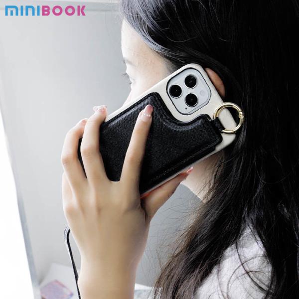 Quality Minibook Custom Saffiano Phone Case Mirror Wrist Strap and Card Holder for for sale