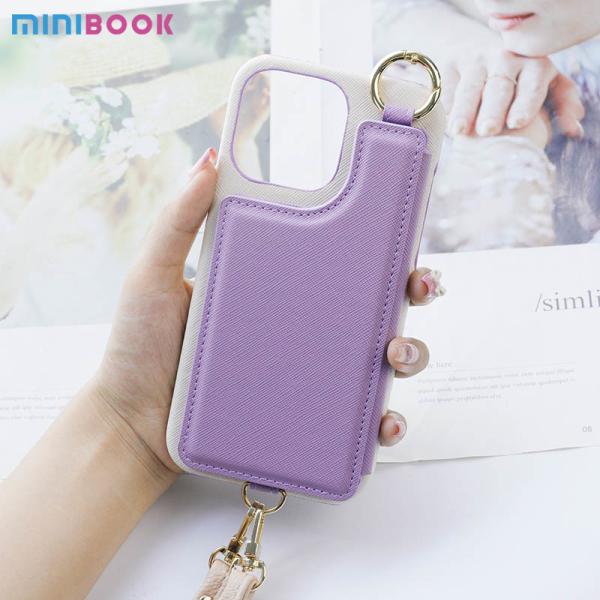 Quality Minibook Custom Saffiano Phone Case Mirror Wrist Strap and Card Holder for for sale