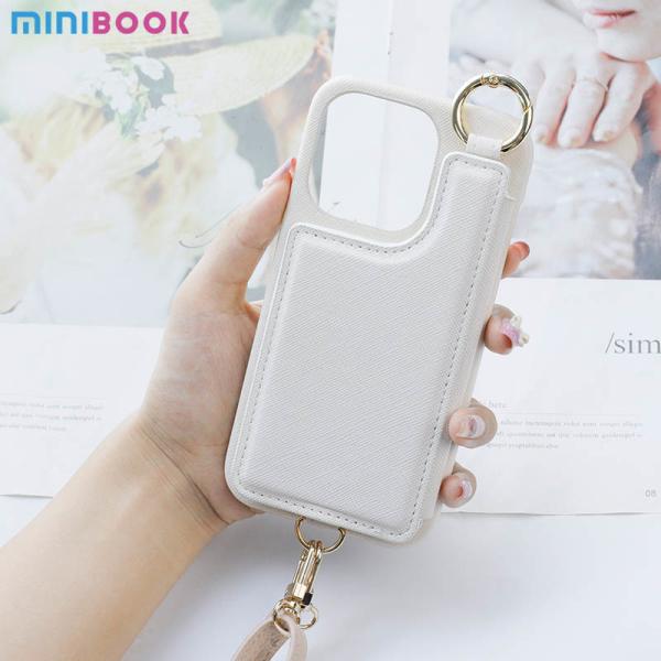 Quality Minibook Custom Saffiano Phone Case Mirror Wrist Strap and Card Holder for for sale