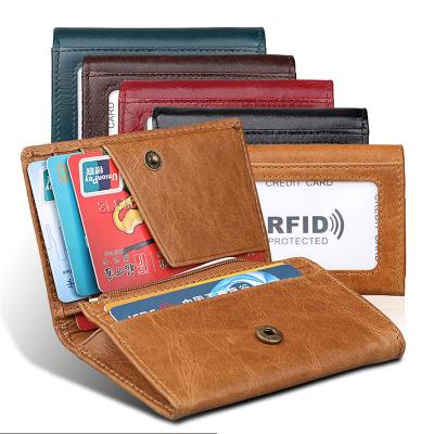 Cina 2024 Portafoglio a cerniera bifold corto per uomini Logo personalizzato e blocco RFID in pelle di mucca in vendita