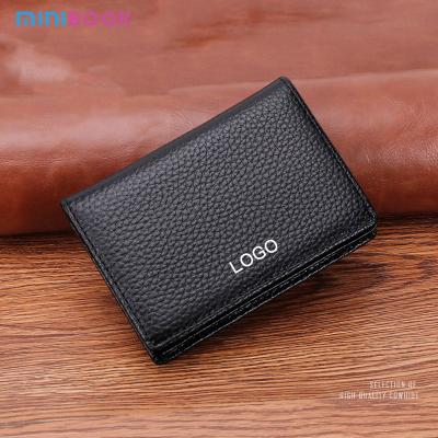 Cina Open Closure Genuine Leather Credit Card Wallet for 2024 Product Business Namecard Holder in vendita