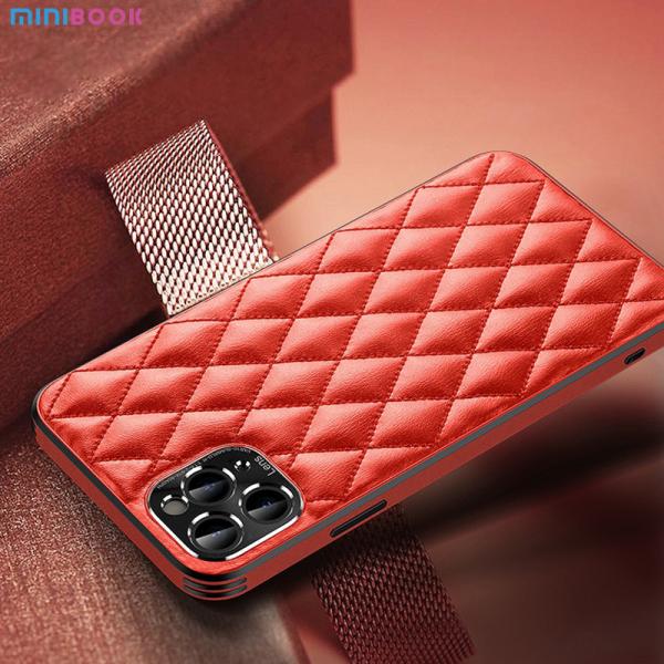 Quality Minibook Rhombic Grain Pu Leather Cellphone Case For Iphone 12 Pro Custom Logo for sale