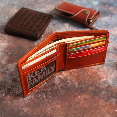 China Woven Cowhide Leather Retro Handmade Short Wallet with Open Closure Package Weight 0.1kg for sale