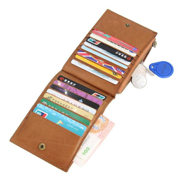 Quality Sample Nylon Lining Material RFID Blocking Genuine Leather Card Holder Folding Wallet for sale
