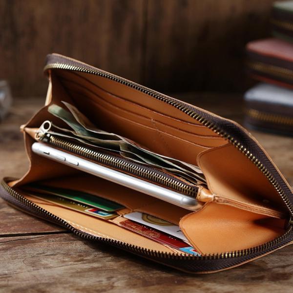 Quality Handmade Genuine Leather First Layer Vegetable Tanned Long Wallet Custom Logo for sale