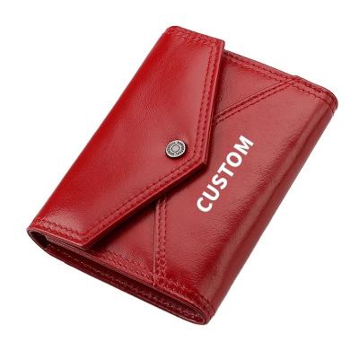 Cina Chiusura aperta Primo strato Fascia in pelle di mucca RFID pelle vera Borsa da moneta femminile in vendita