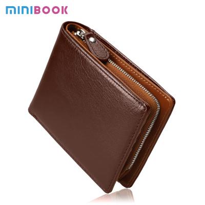 Cina Commerciale in pelle reale Multi Card Piccolo porta carte pieghevole Portafoglio bifold con cerniera in vendita