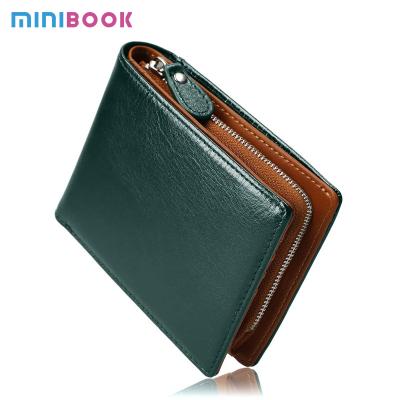 Cina Commerciale in pelle reale Multi Card Piccolo porta carte pieghevole Portafoglio bifold con cerniera in vendita