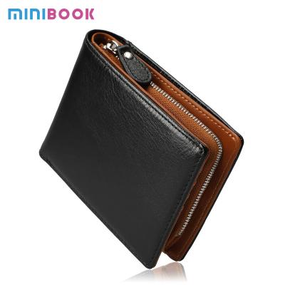 Cina Commerciale in pelle reale Multi Card Piccolo porta carte pieghevole Portafoglio bifold con cerniera in vendita