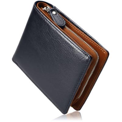 Cina Commerciale in pelle reale Multi Card Piccolo porta carte pieghevole Portafoglio bifold con cerniera in vendita