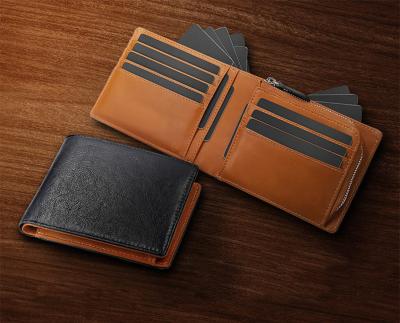 Cina Commerciale in pelle reale Multi Card Piccolo porta carte pieghevole Portafoglio bifold con cerniera in vendita