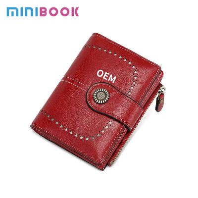 China RFID Bloqueando carteira de couro feminina com pequeno design bifold e opção de logotipo personalizado à venda