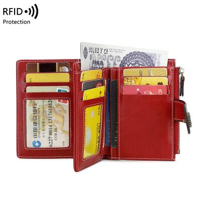 China RFID Bloqueando carteira de couro feminina com pequeno design bifold e opção de logotipo personalizado à venda