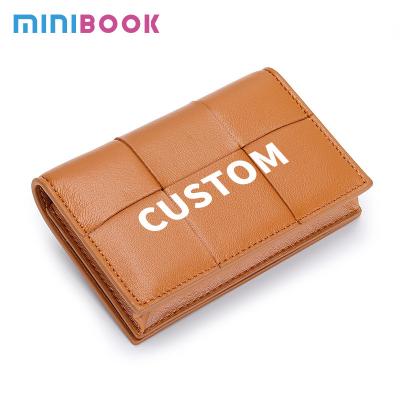 Cina La vita quotidiana Mini borsa in pelle di pecora originali intessuta Portatore di carta di credito per donne in vendita